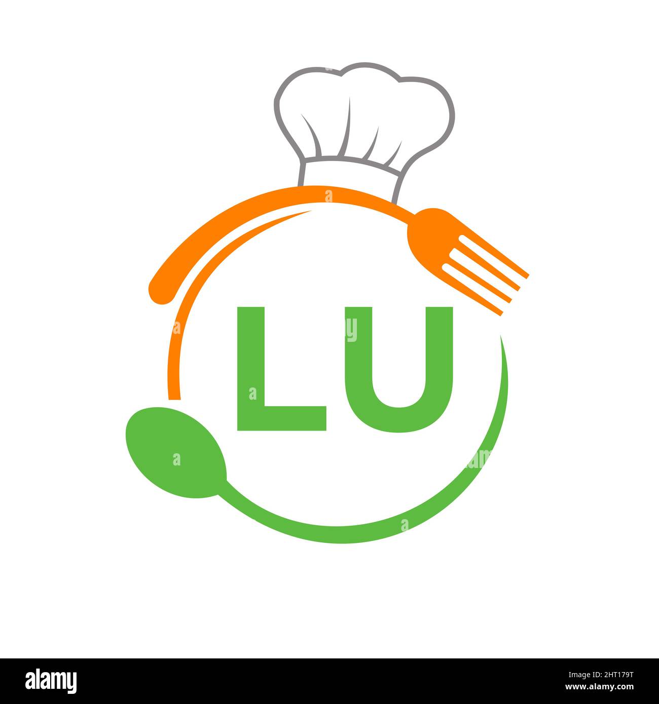 Letter lu Restaurant Logo with Chef Hat Spoon And Fork Template ...