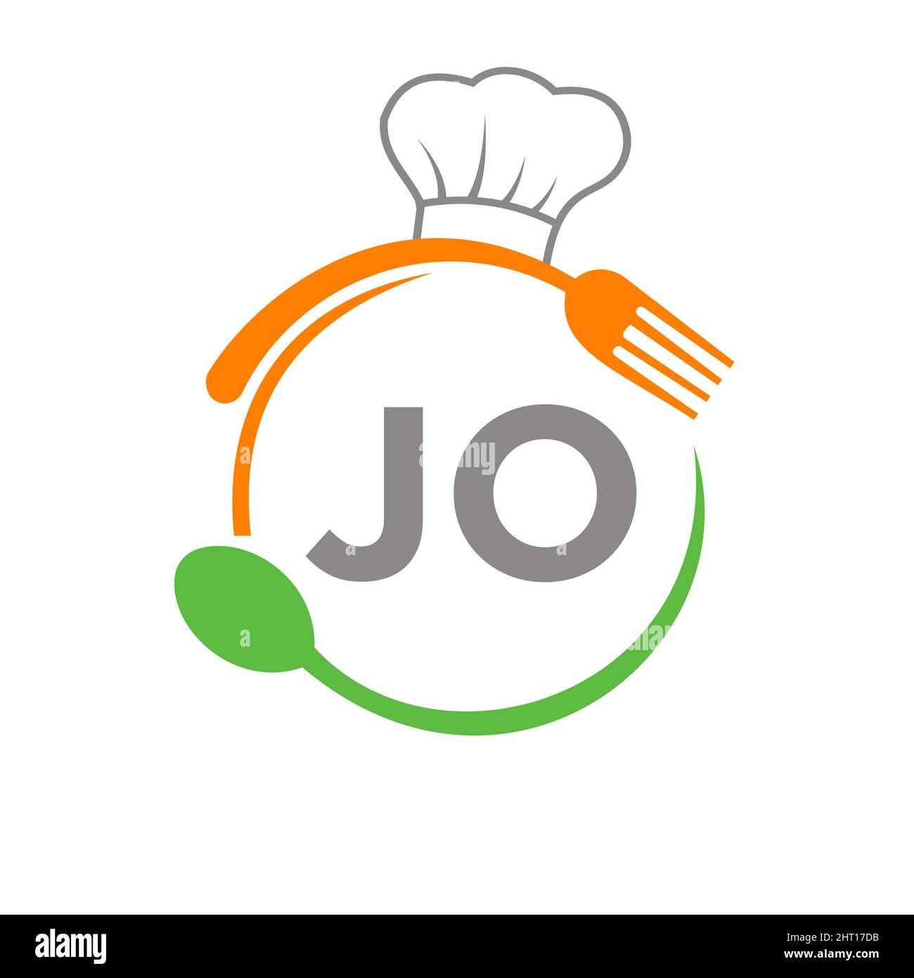 Letter jo Restaurant Logo with Chef Hat Spoon And Fork Template. Restaurant Logo On Letter jo ...