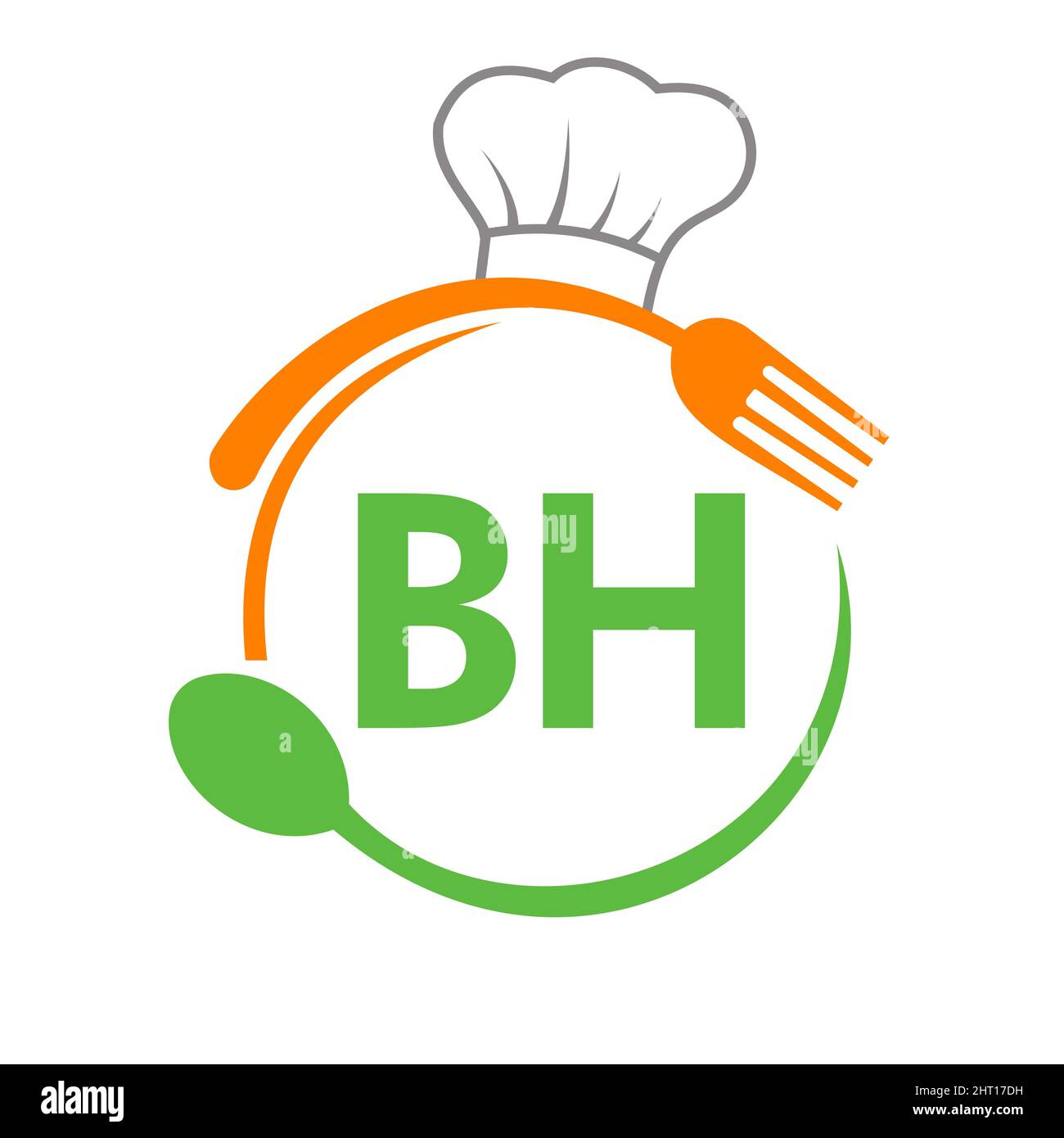 Letter BH Restaurant Logo with Chef Hat Spoon And Fork Template ...