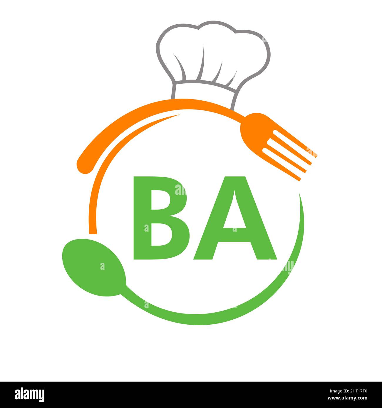 Letter BA Restaurant Logo with Chef Hat Spoon And Fork Template ...