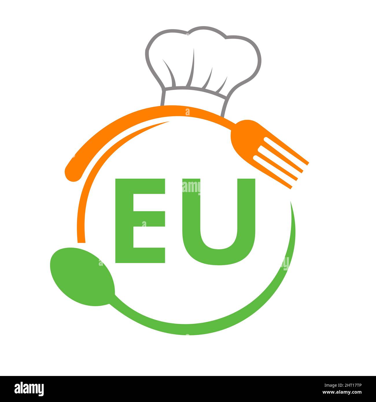 Letter EU Restaurant Logo with Chef Hat Spoon And Fork Template ...