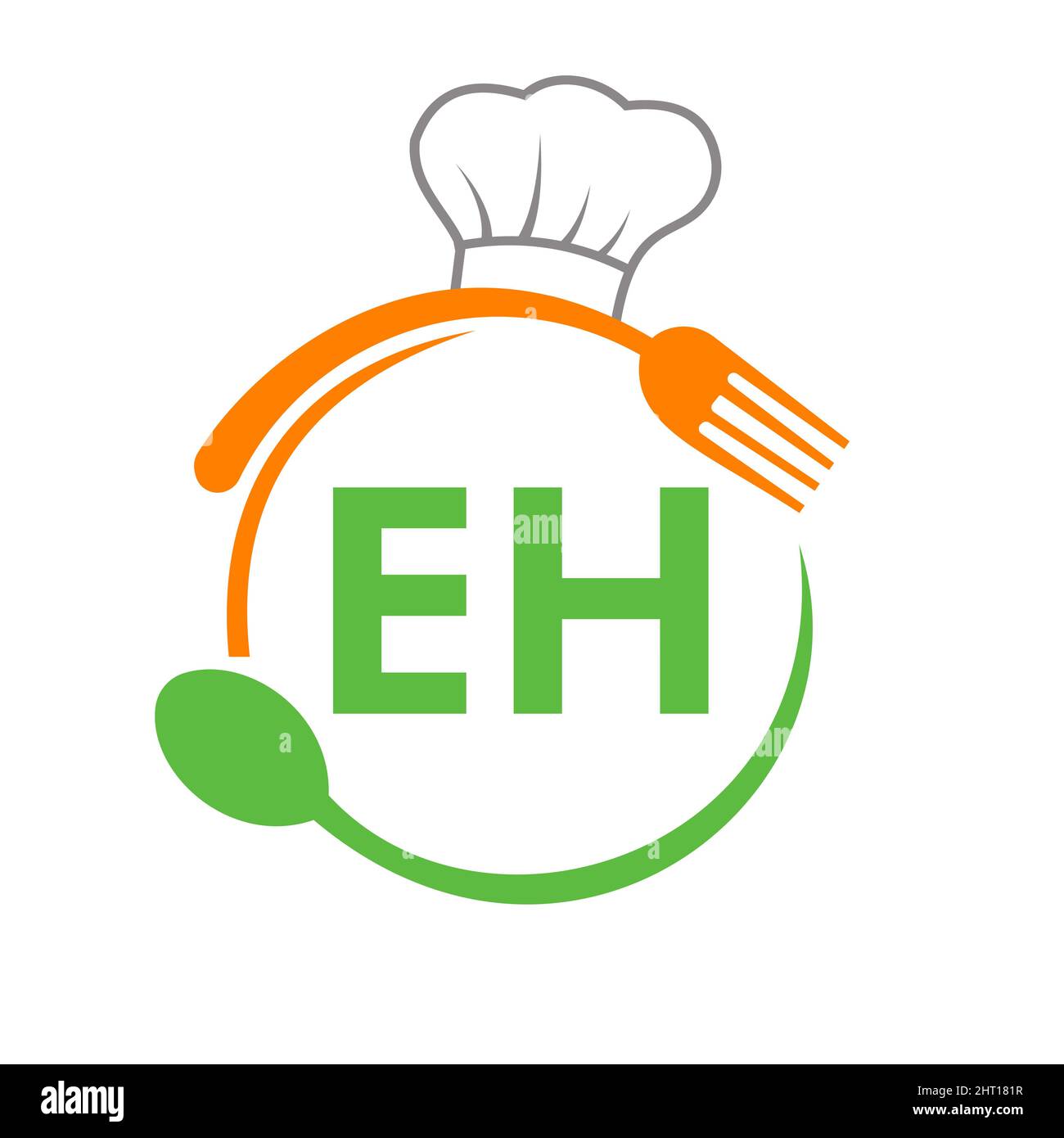 Letter EH Restaurant Logo with Chef Hat Spoon And Fork Template ...