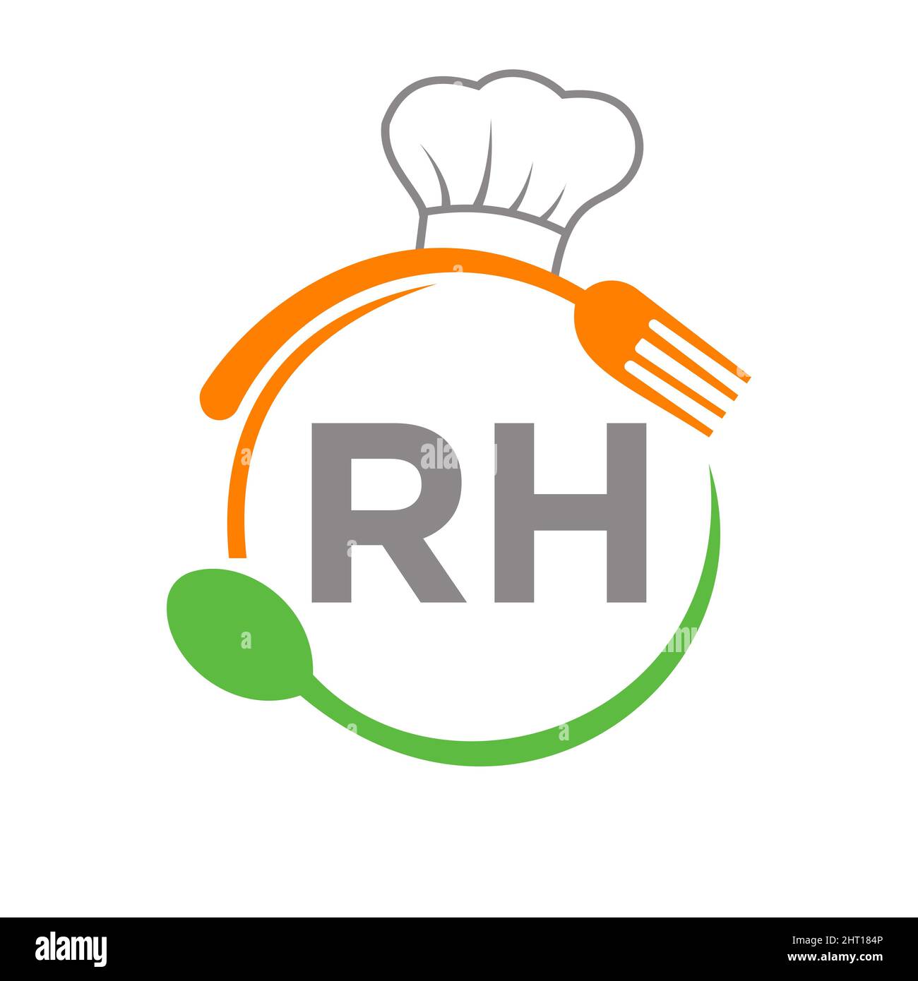 Letter RH Restaurant Logo with Chef Hat Spoon And Fork Template ...