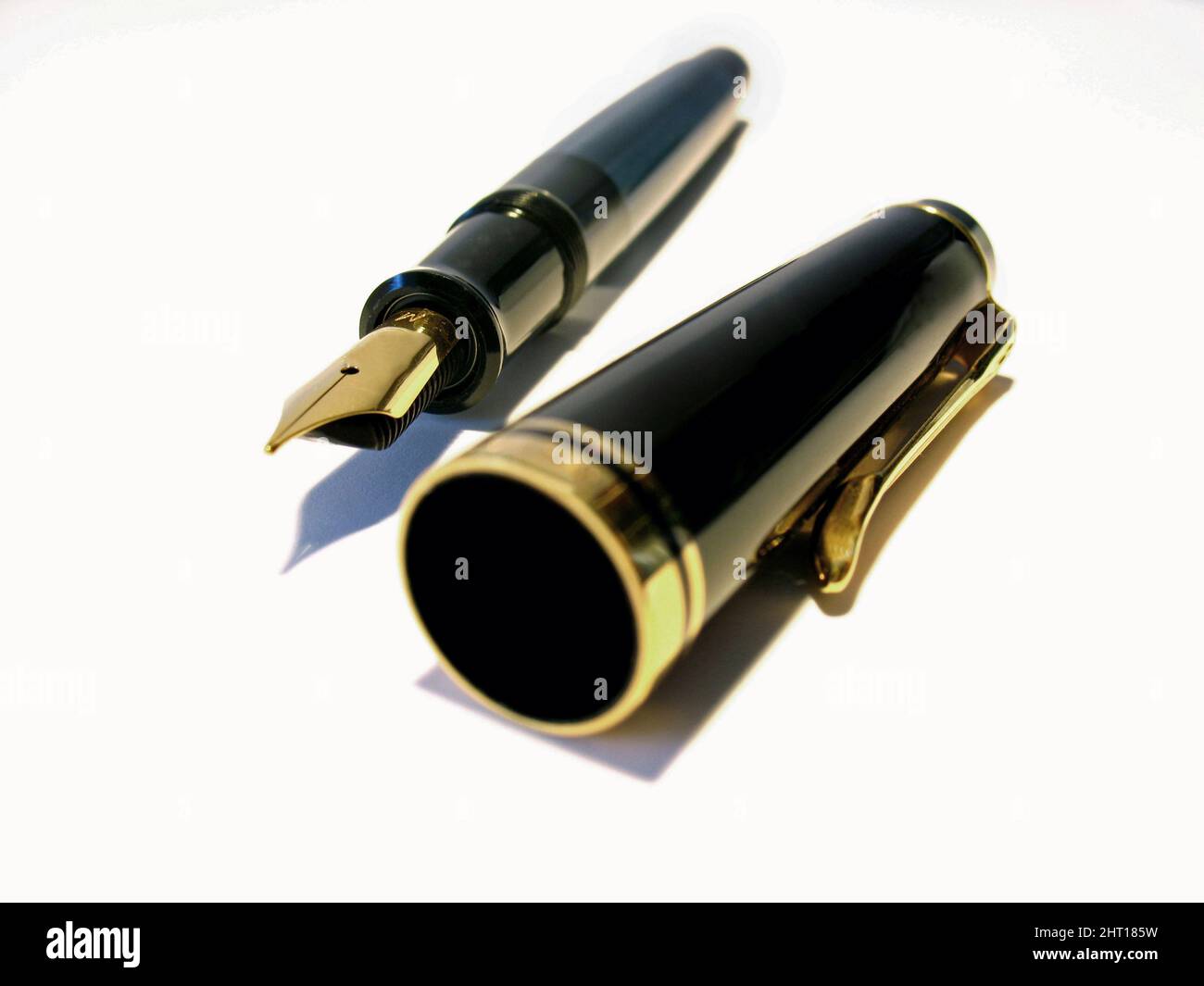 Macro shot of a noble fountain pen as a symbol for economy and business ...