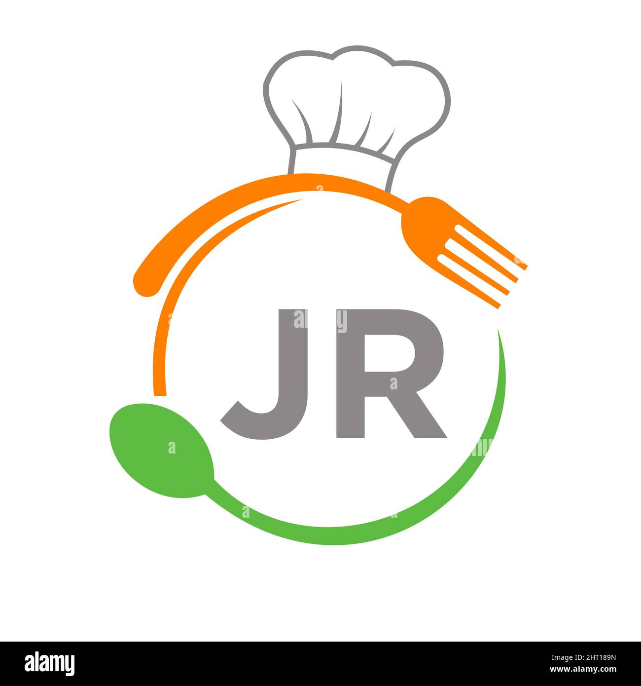 Letter JR Restaurant Logo with Chef Hat Spoon And Fork Template ...