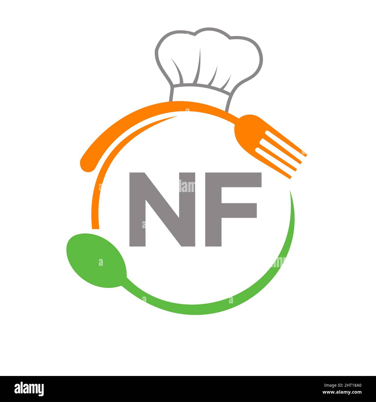 Letter NF Restaurant Logo with Chef Hat Spoon And Fork Template ...