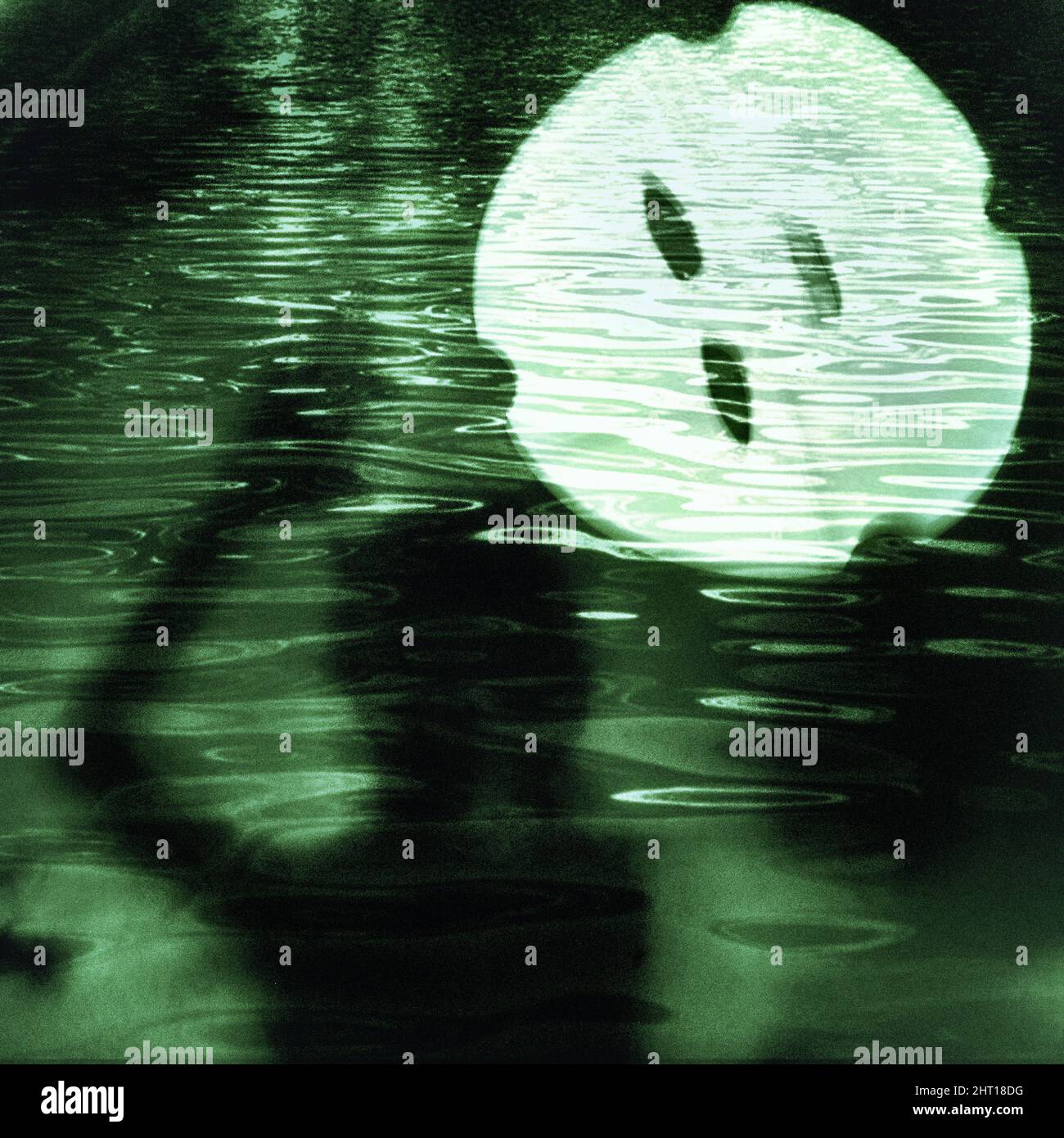 View of a female shadow on the green wavy water and a sad ghost Stock ...