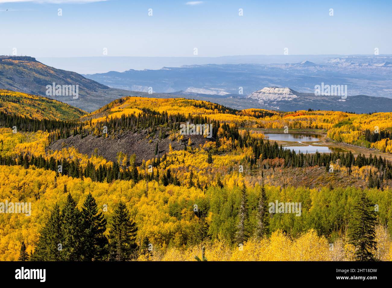 Beautiful autumn landscape with yellow trees and hills in Grand ...