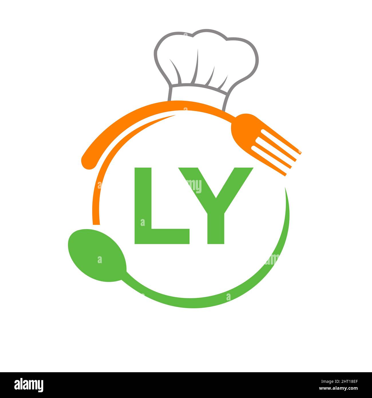 Letter LY Restaurant Logo with Chef Hat Spoon And Fork Template ...