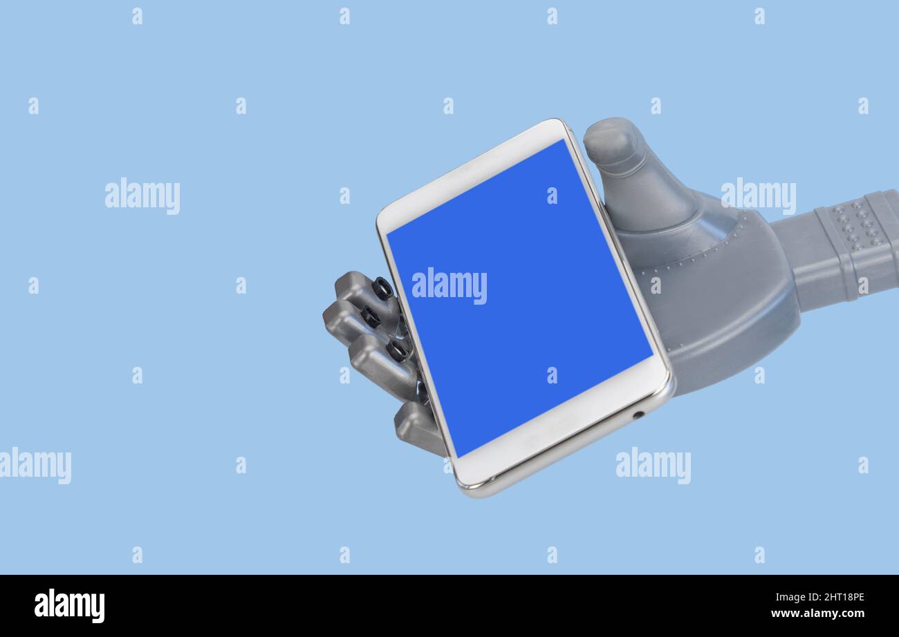 smartphone in the robots hand. artificial intelligence and cell phone ...