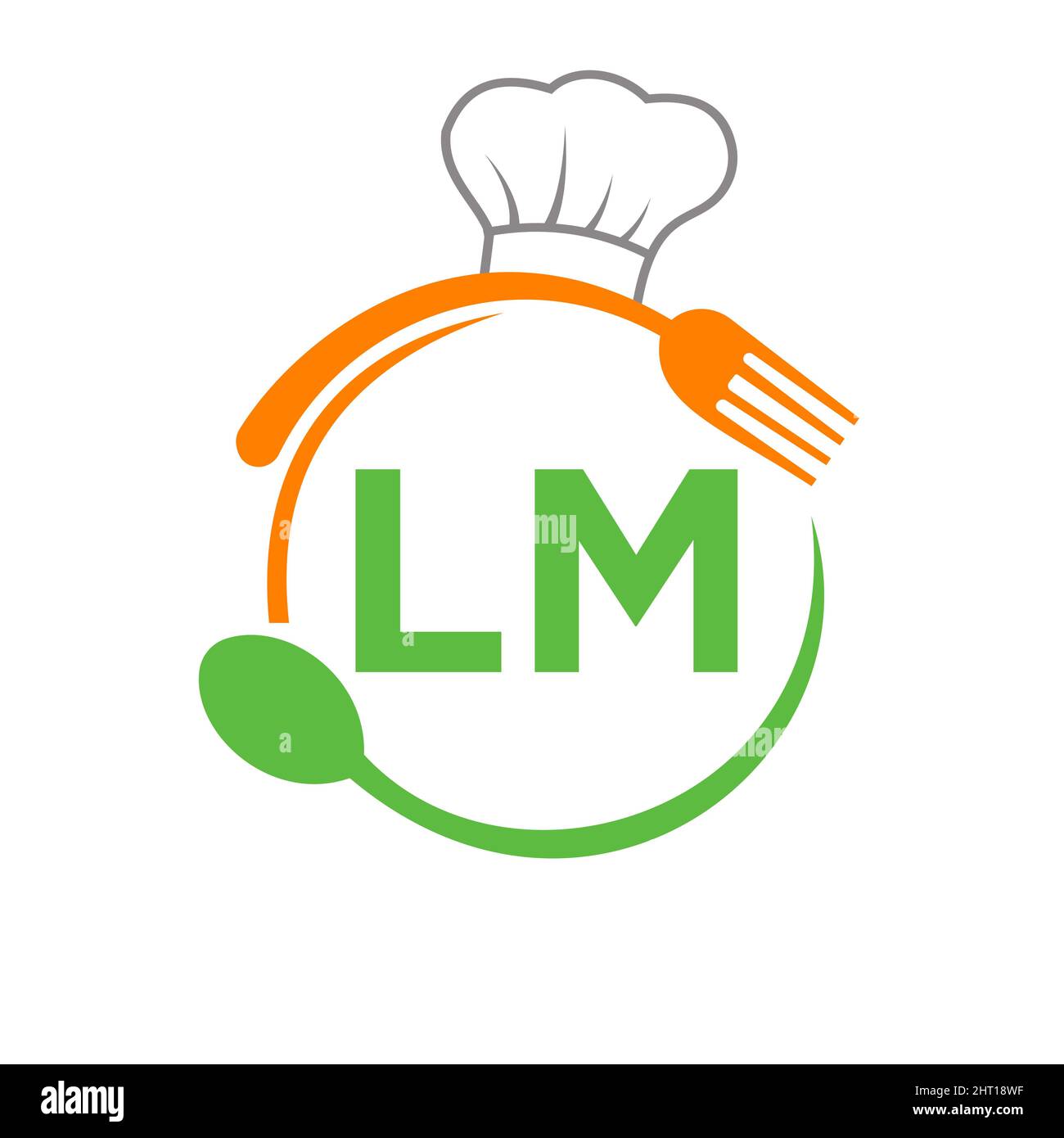 Letter LM Restaurant Logo with Chef Hat Spoon And Fork Template ...