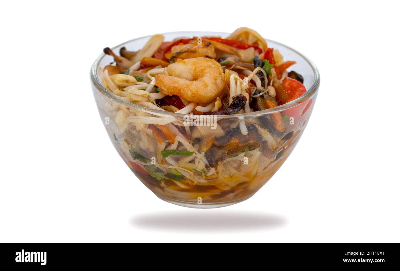 plate of wok noodles on a white background. delicious Chinese pasta ...