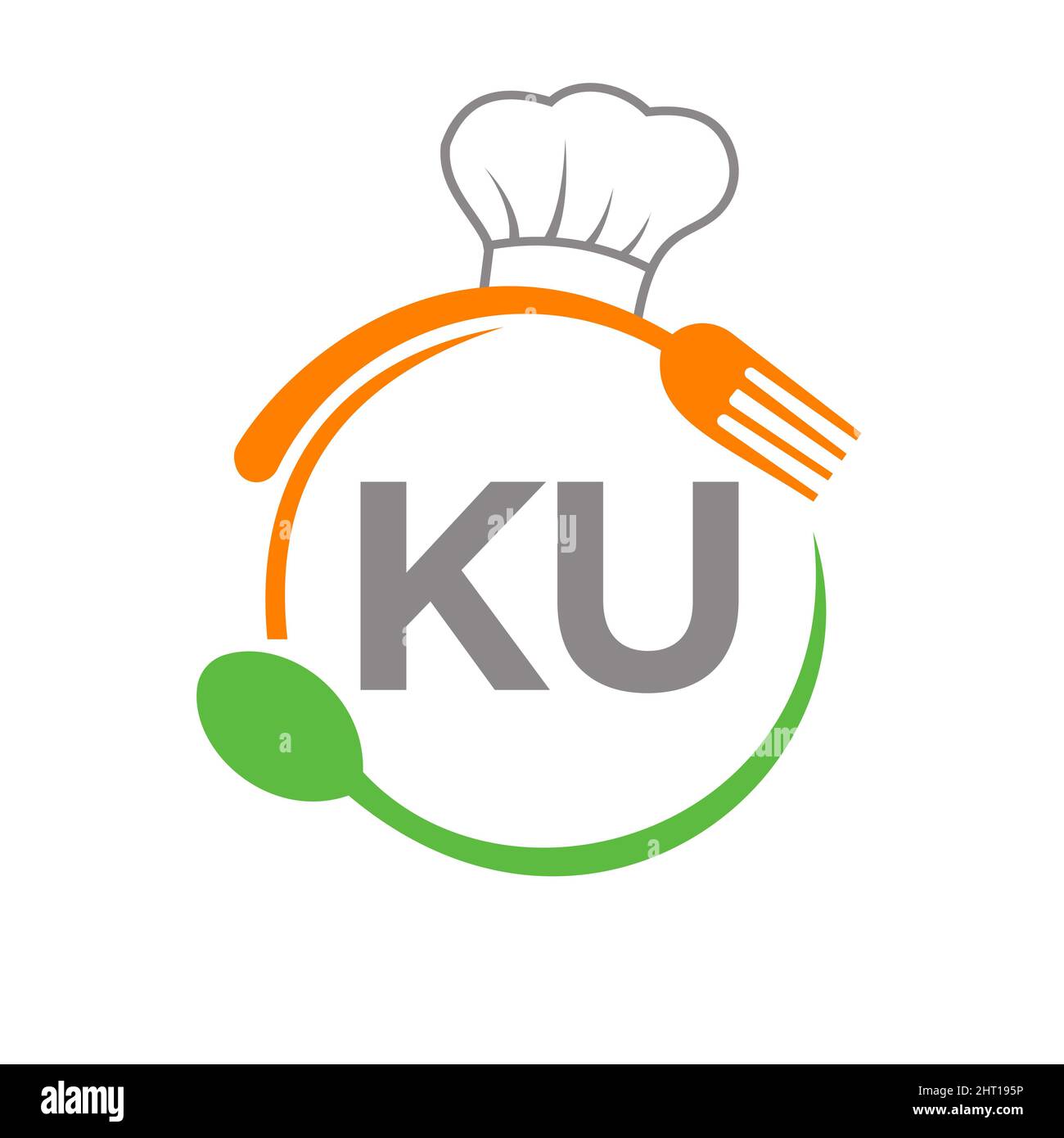Letter KU Restaurant Logo with Chef Hat Spoon And Fork Template ...