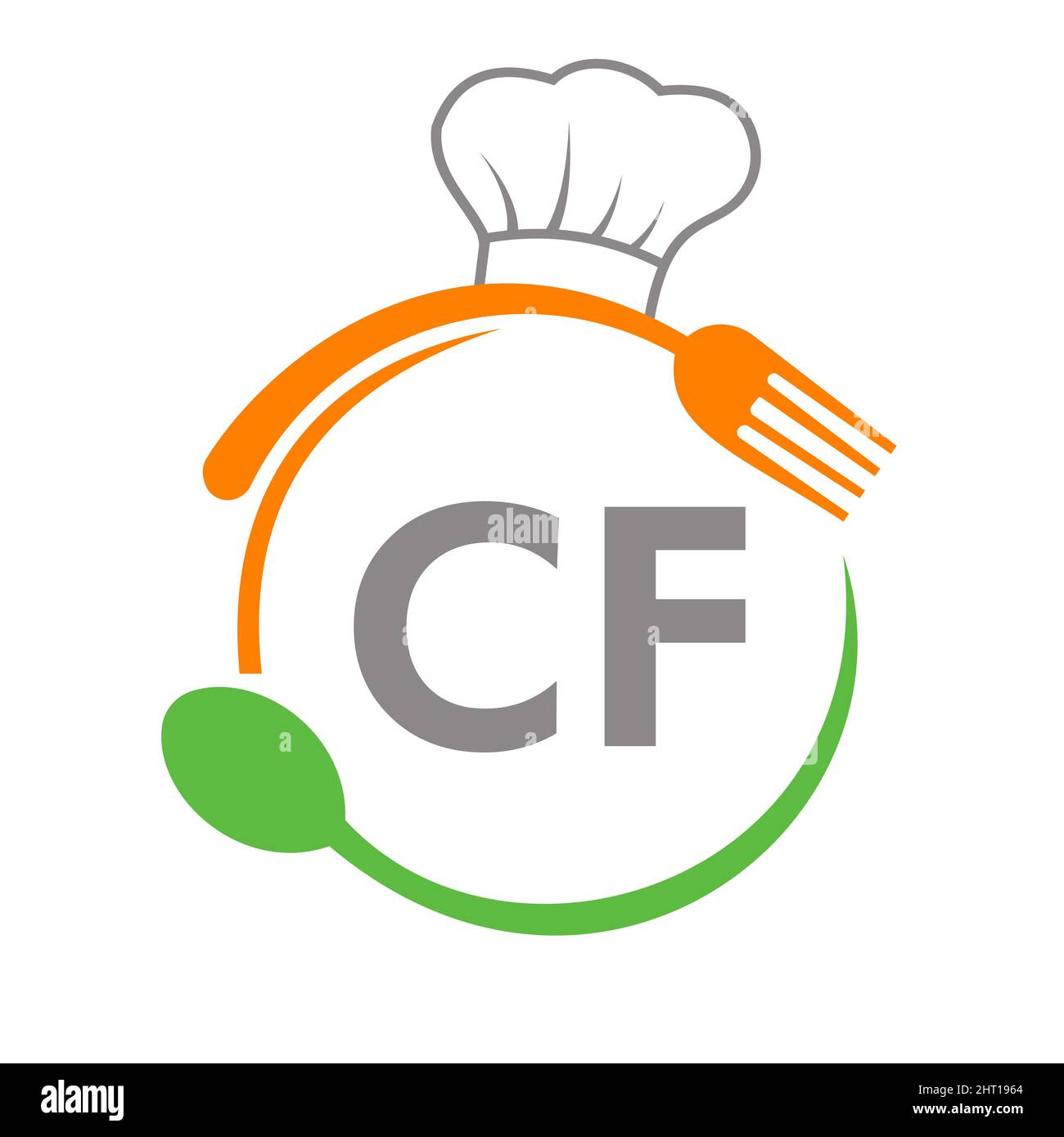 Letter CF Restaurant Logo with Chef Hat Spoon And Fork Template ...