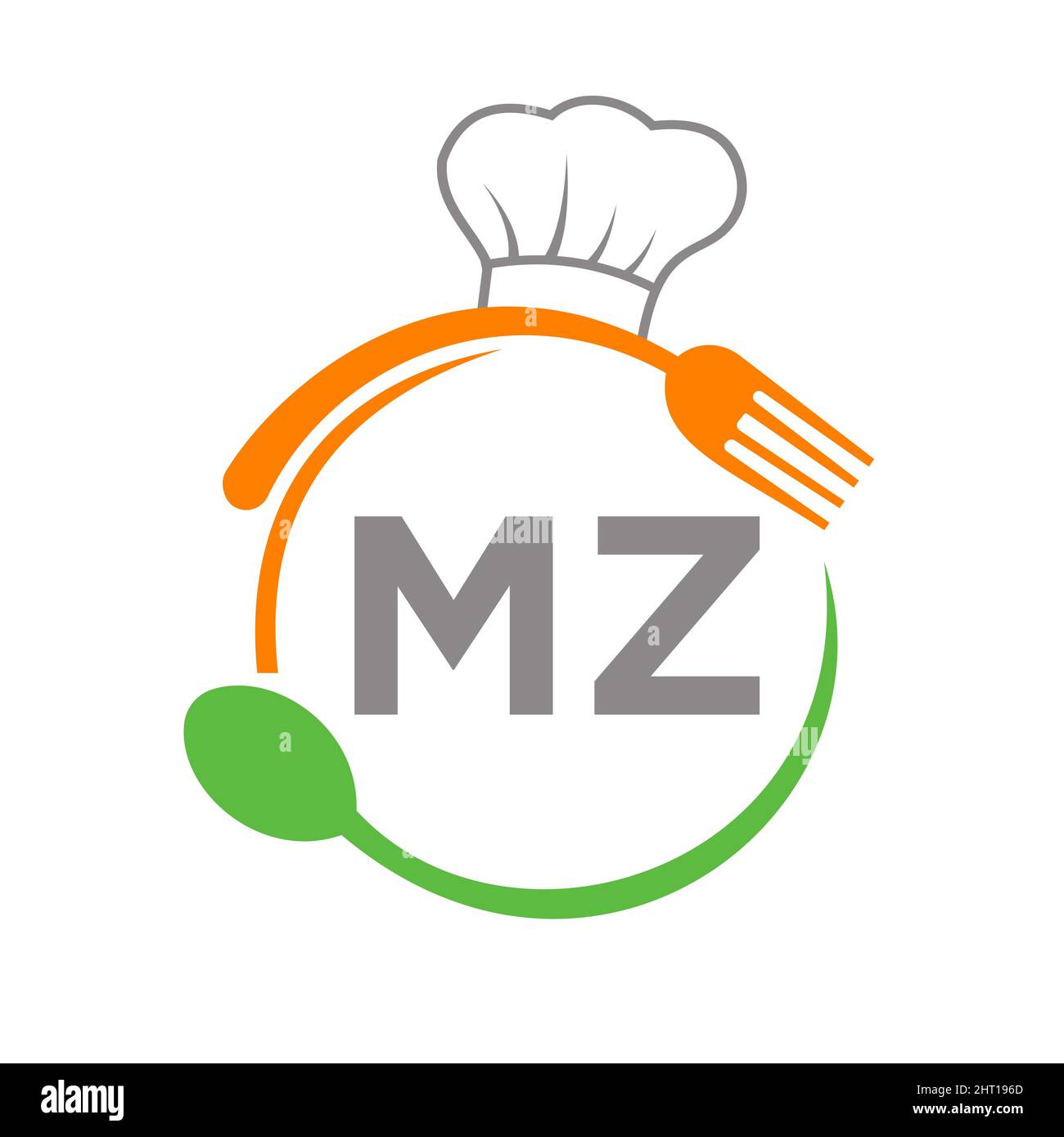 Letter MZ Restaurant Logo with Chef Hat Spoon And Fork Template ...