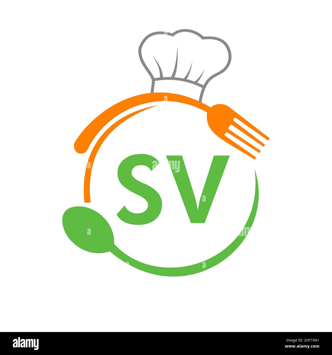 Letter SV Restaurant Logo with Chef Hat Spoon And Fork Template ...
