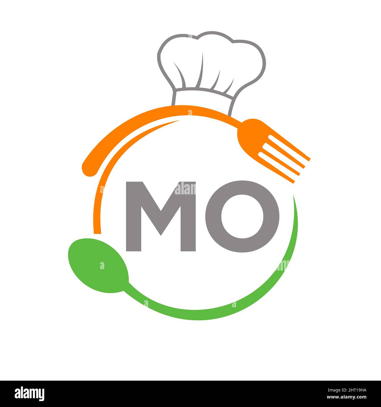 Letter MO Restaurant Logo with Chef Hat Spoon And Fork Template ...