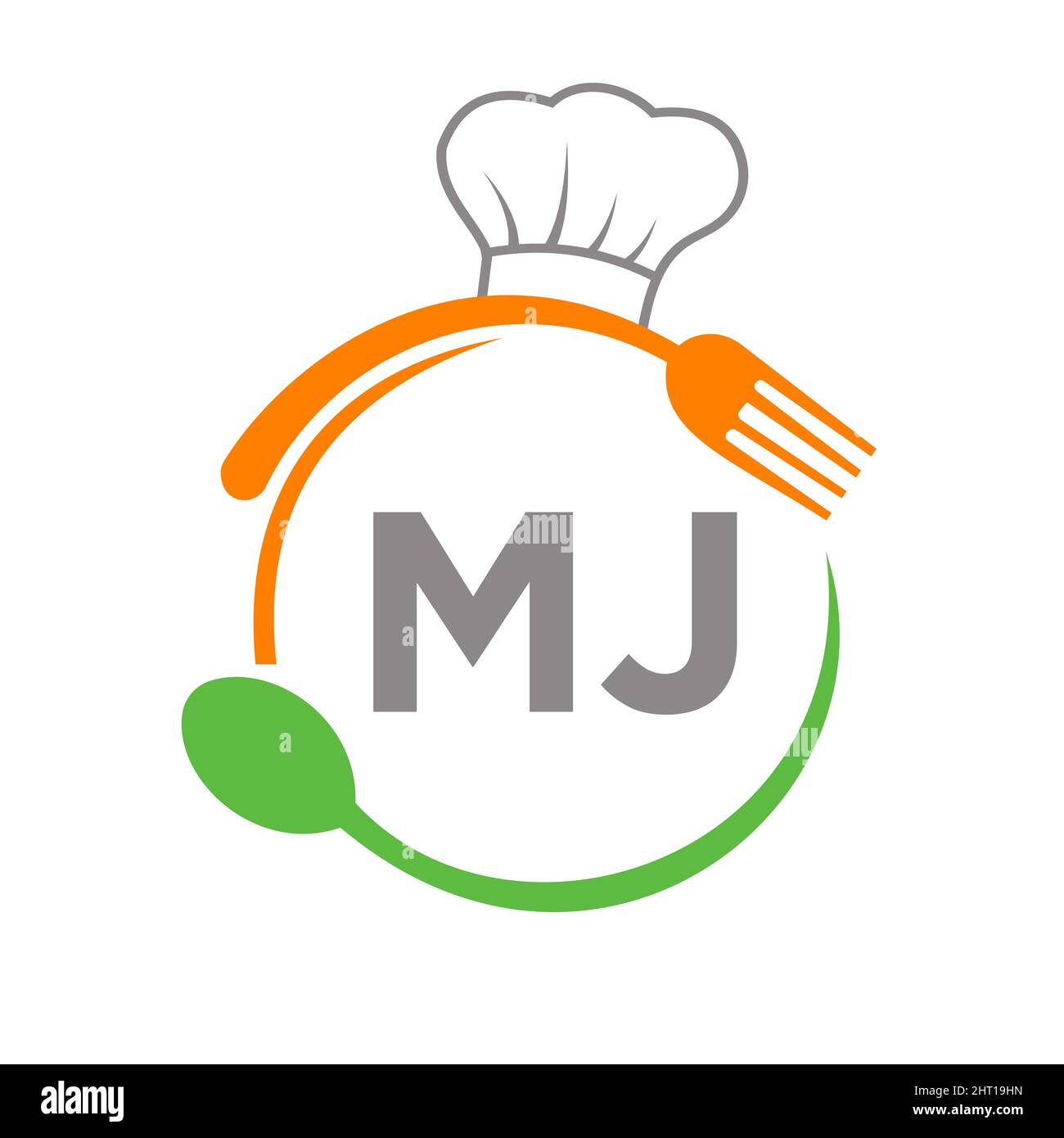 Letter MJ Restaurant Logo with Chef Hat Spoon And Fork Template ...
