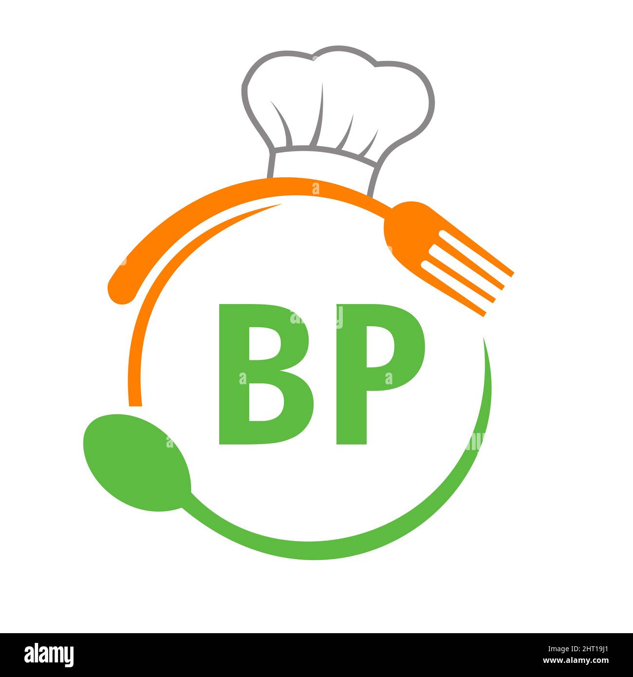 Letter BP Restaurant Logo with Chef Hat Spoon And Fork Template ...