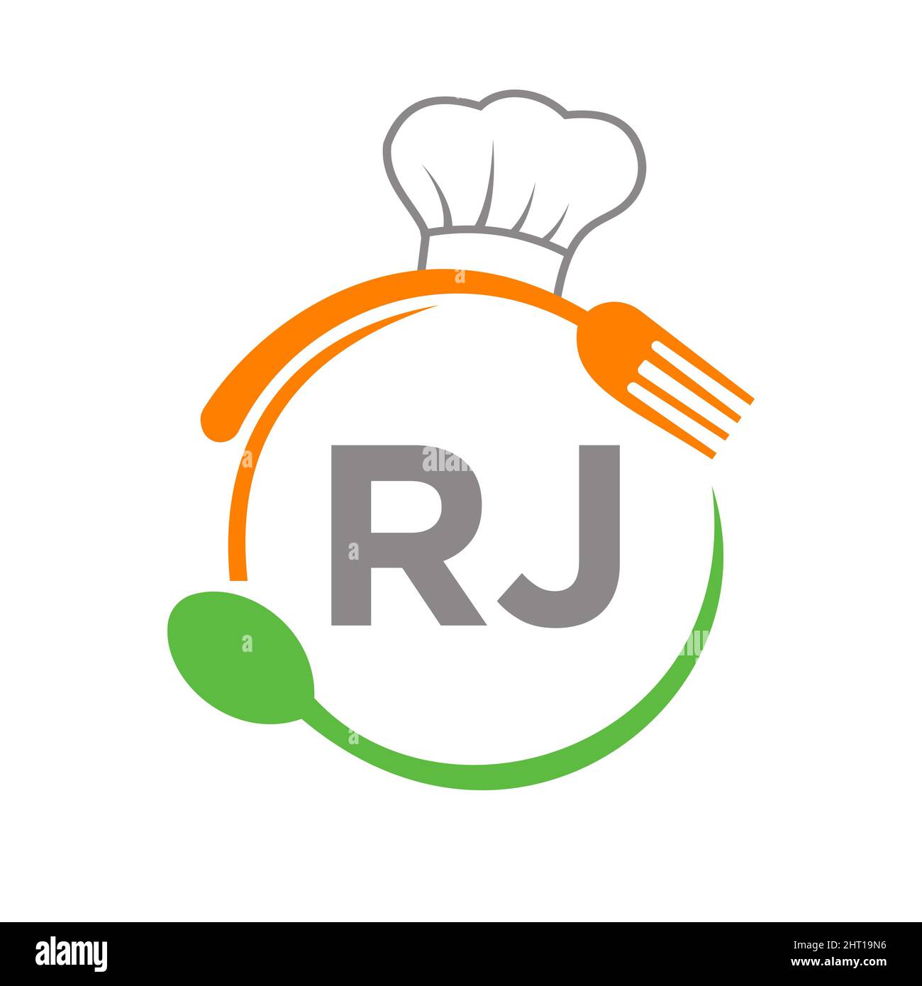 Letter RJ Restaurant Logo with Chef Hat Spoon And Fork Template ...