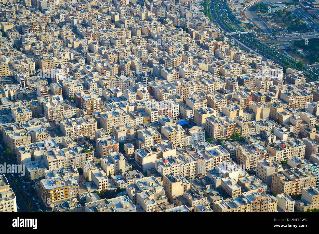 View of the city, highway and surrounding houses from the Milad Tower ...