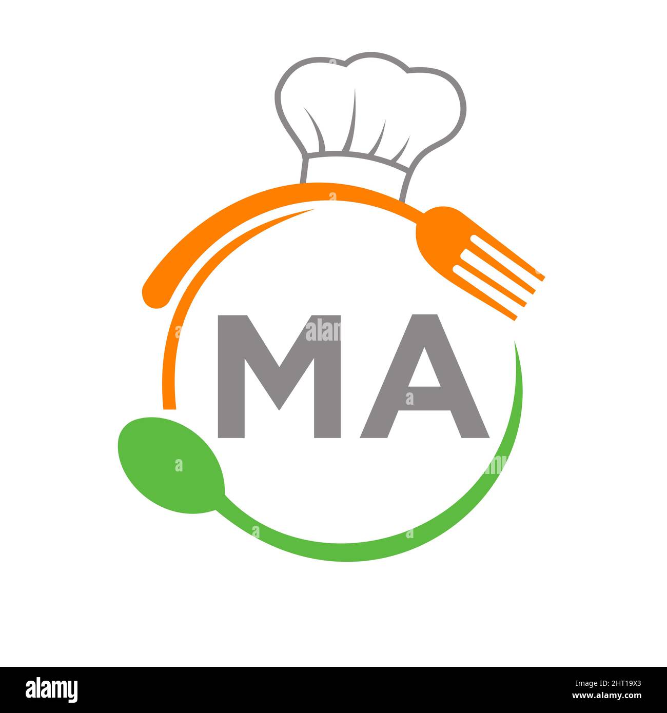 Letter MA Restaurant Logo with Chef Hat Spoon And Fork Template ...