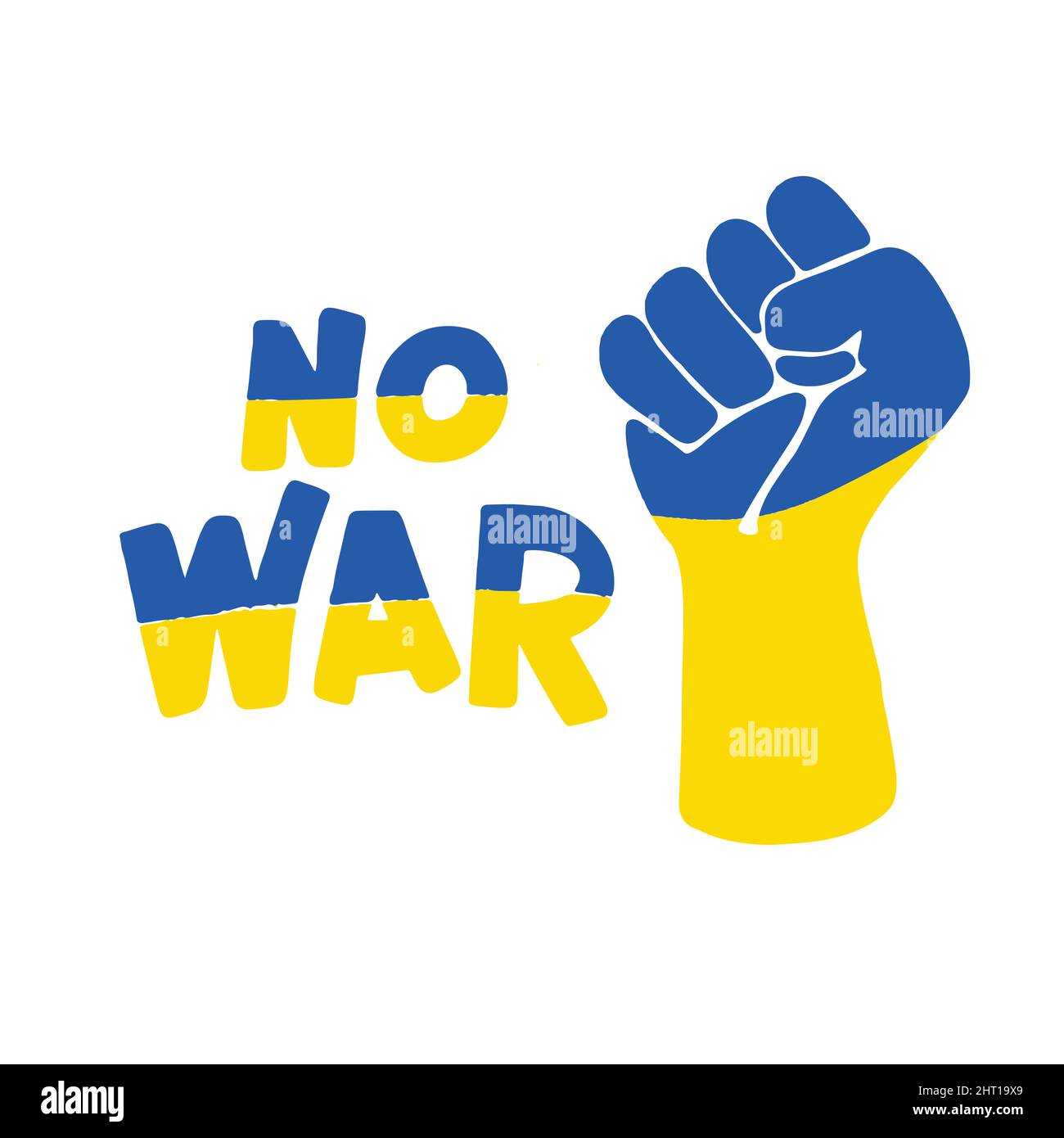 No war Ukraine vector icon. Raised fist no war lettering in blue and ...