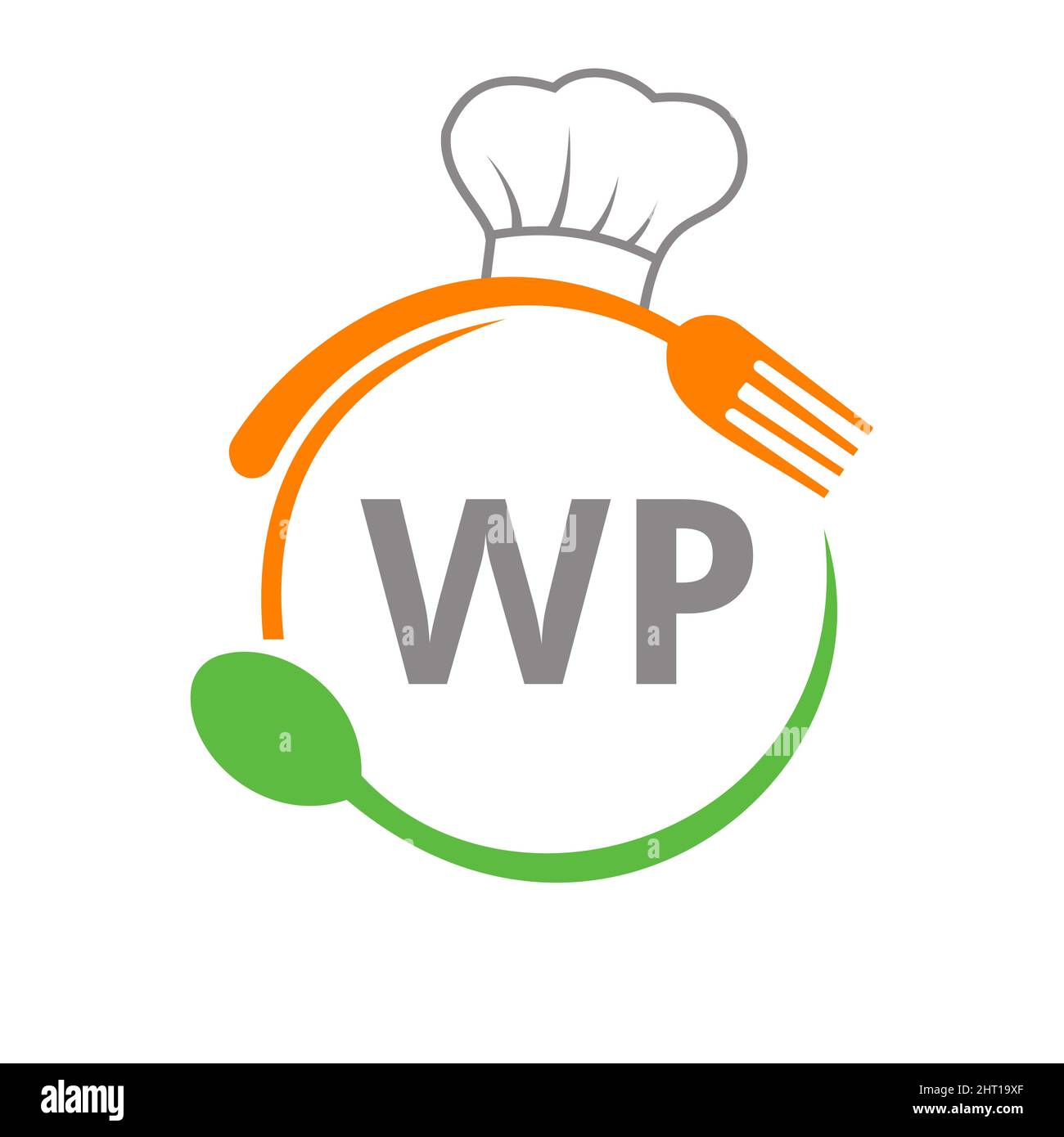 Letter wp Restaurant Logo with Chef Hat Spoon And Fork Template ...