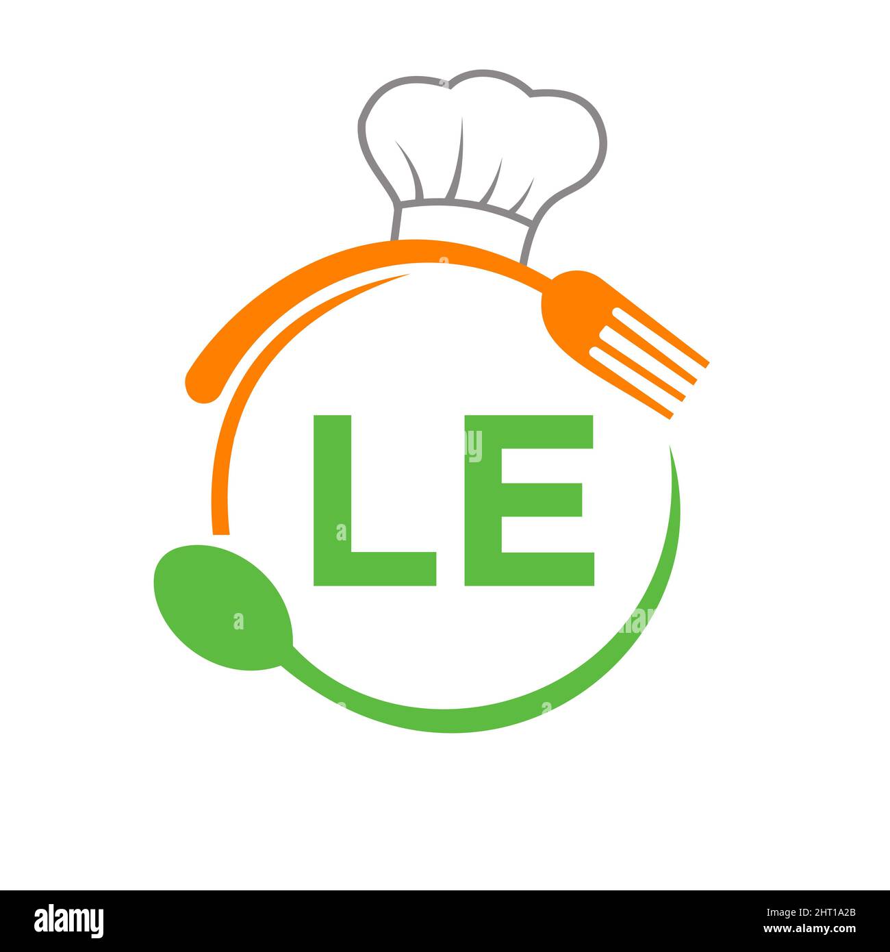 Letter LE Restaurant Logo with Chef Hat Spoon And Fork Template ...