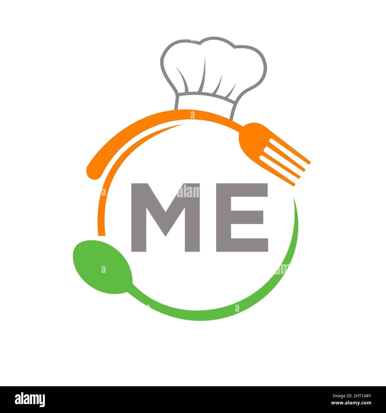 Letter ME Restaurant Logo with Chef Hat Spoon And Fork Template ...