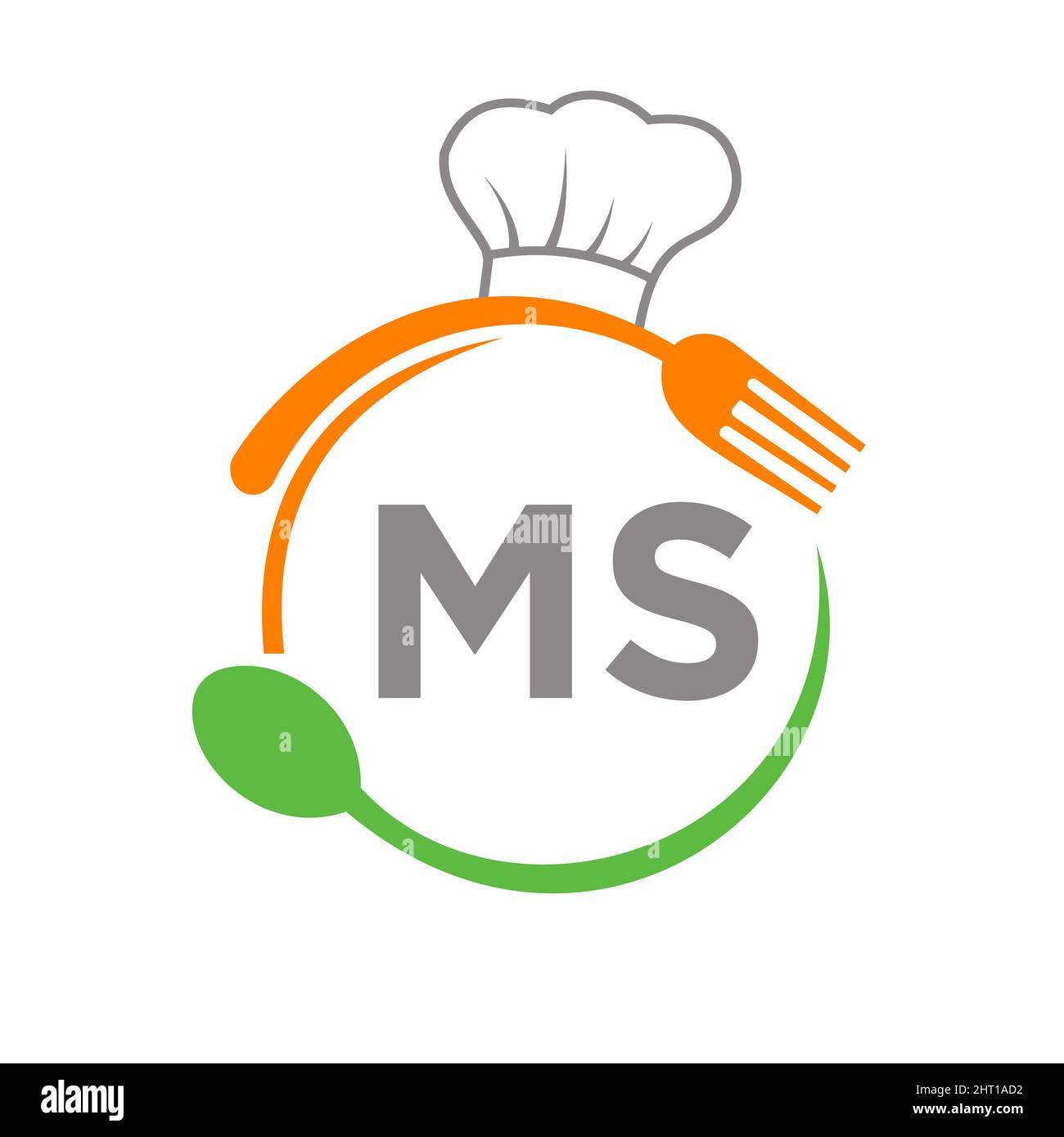 Letter MS Restaurant Logo with Chef Hat Spoon And Fork Template ...