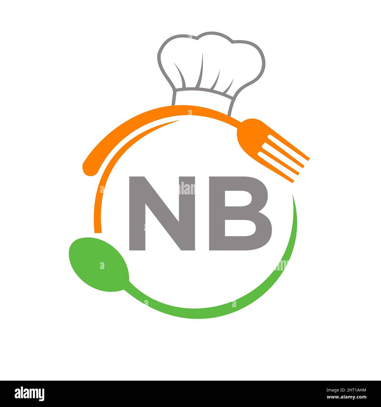 Letter NB Restaurant Logo with Chef Hat Spoon And Fork Template ...