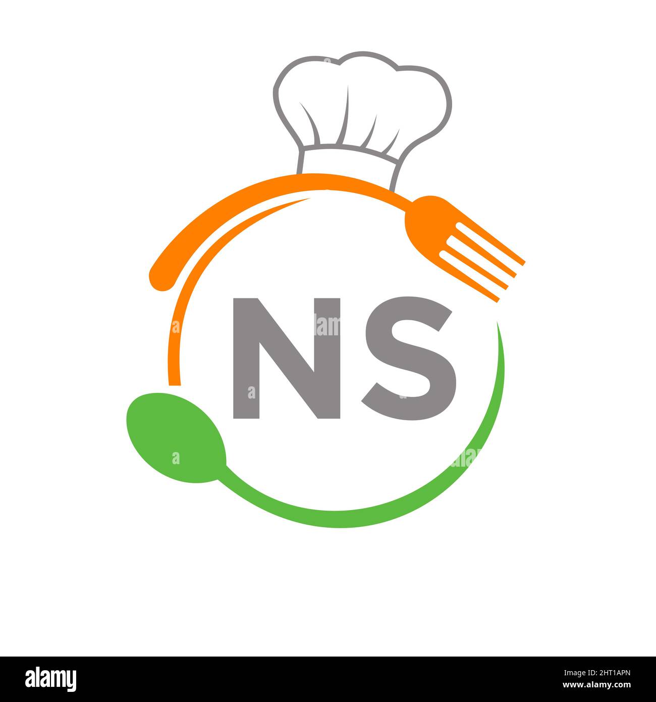 Letter NS Restaurant Logo with Chef Hat Spoon And Fork Template ...