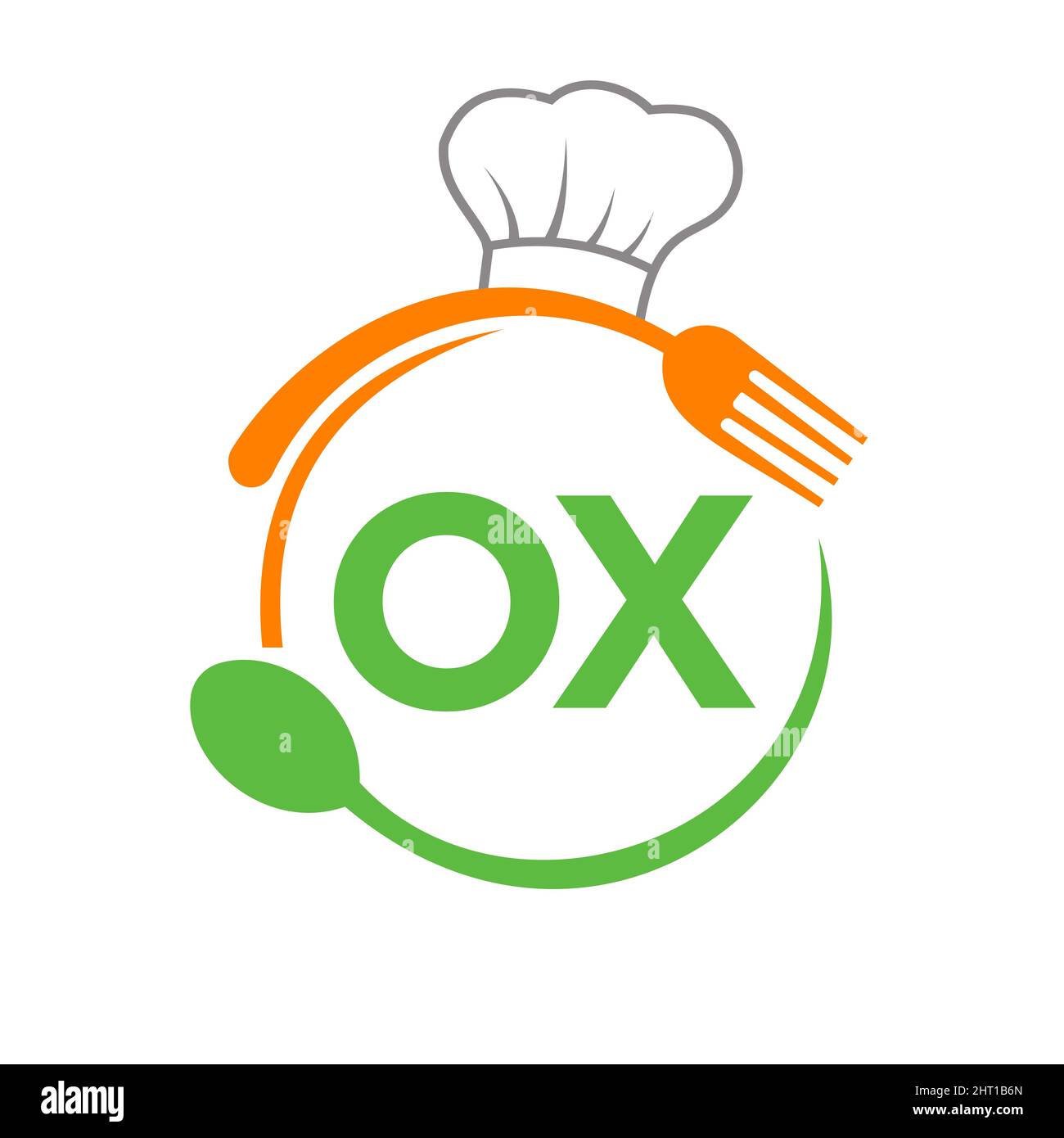 Letter OX Restaurant Logo with Chef Hat Spoon And Fork Template ...