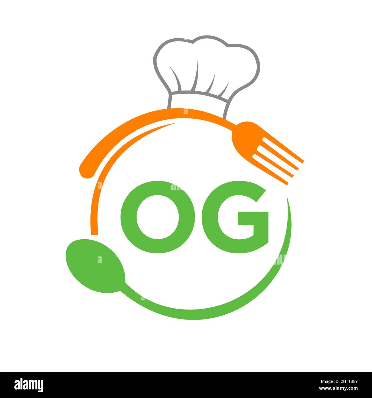Letter OG Restaurant Logo with Chef Hat Spoon And Fork Template ...