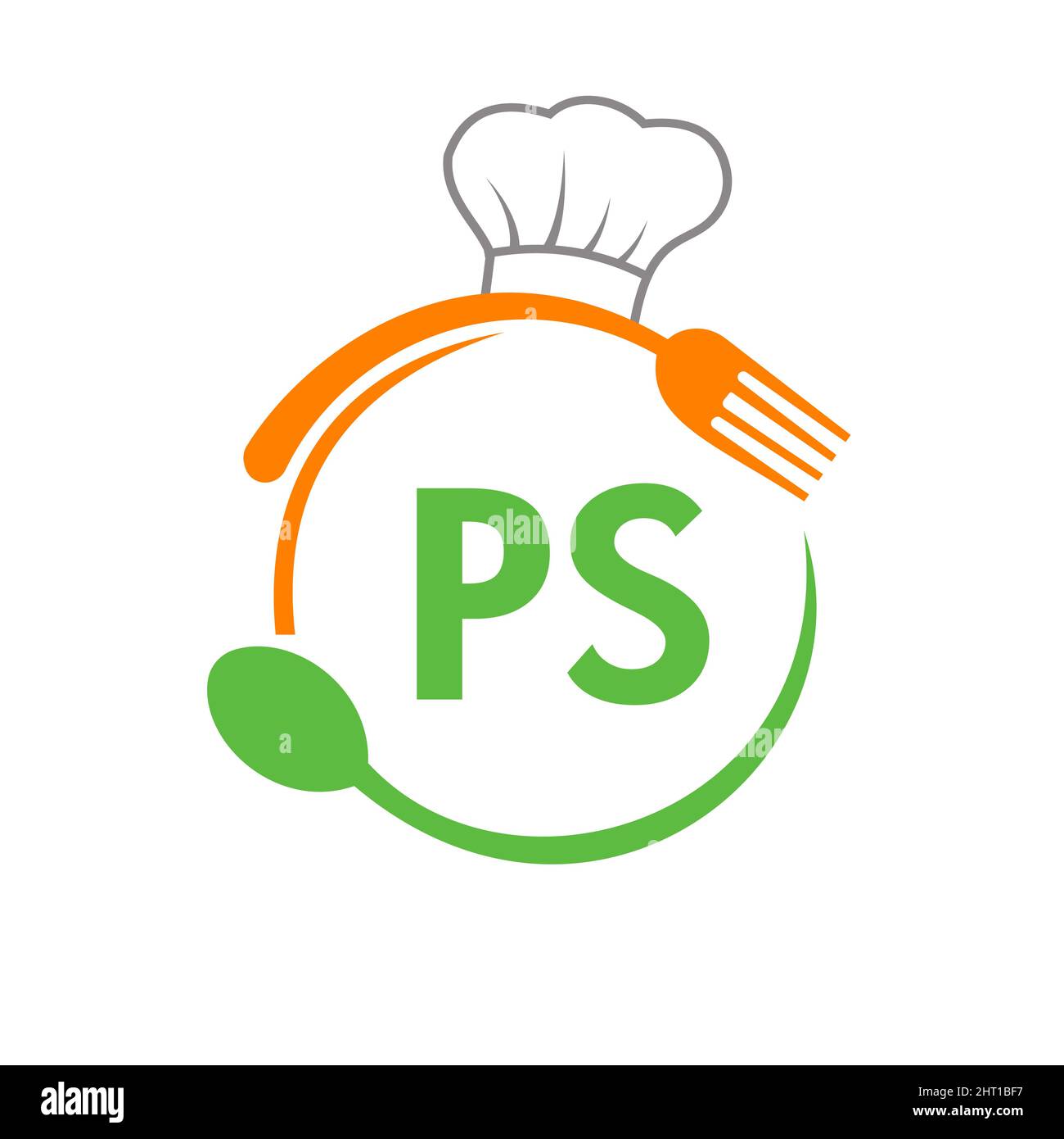Letter PS Restaurant Logo with Chef Hat Spoon And Fork Template ...