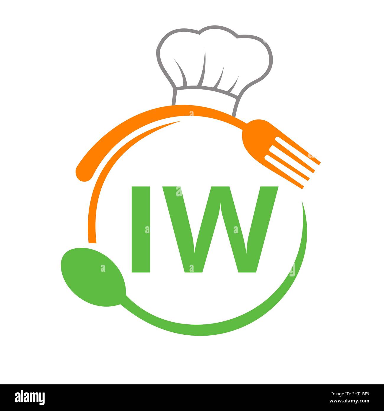 Letter IW Restaurant Logo with Chef Hat Spoon And Fork Template ...