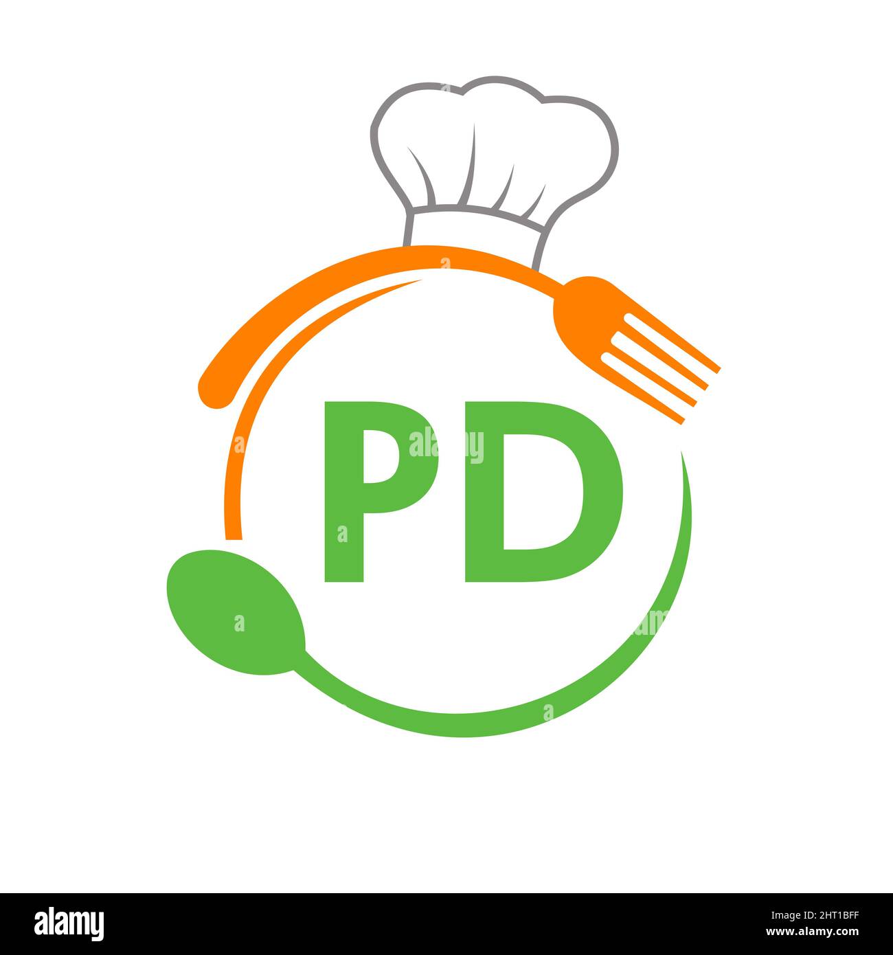 Letter PD Restaurant Logo with Chef Hat Spoon And Fork Template ...