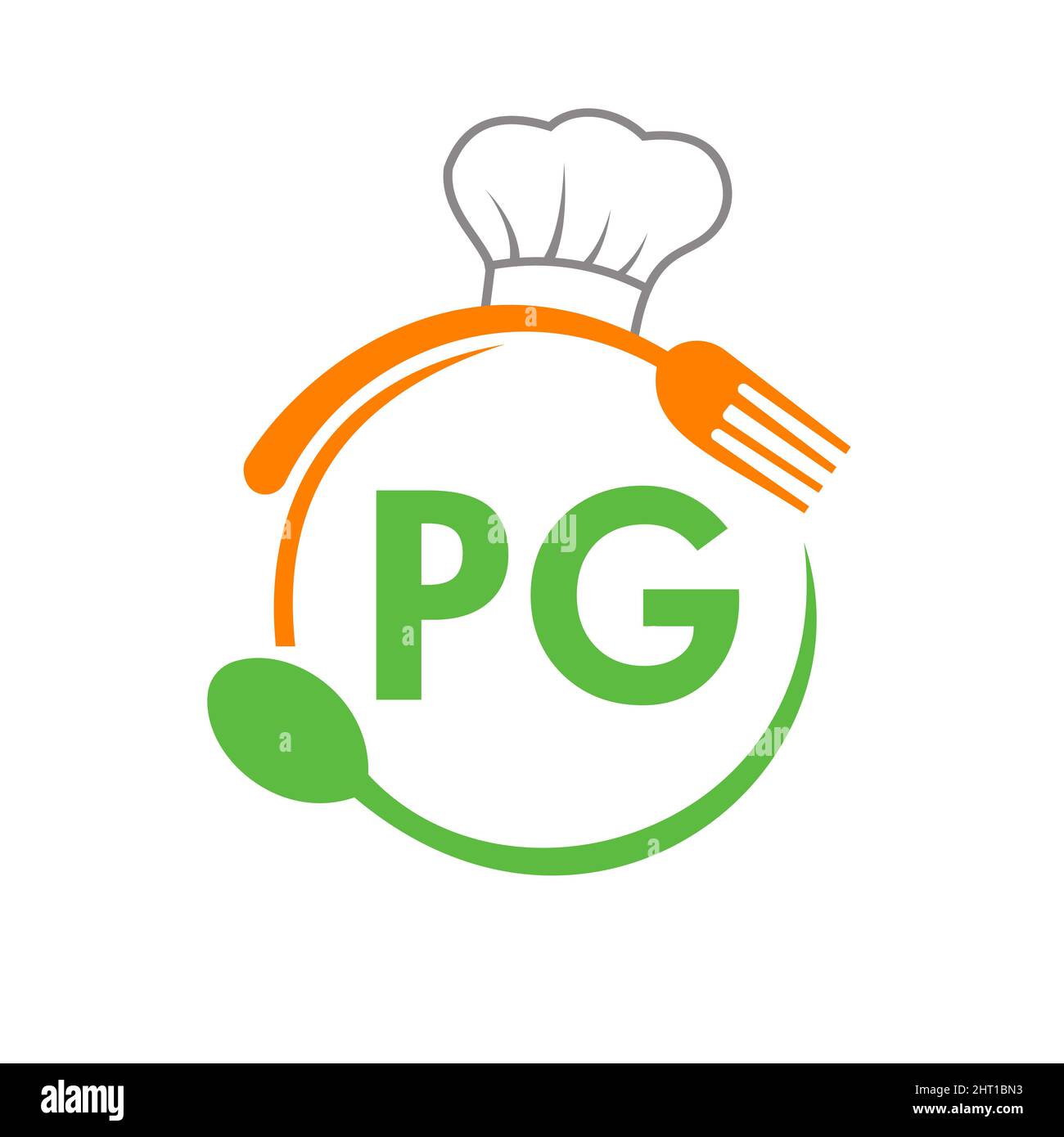 Letter PG Restaurant Logo with Chef Hat Spoon And Fork Template ...