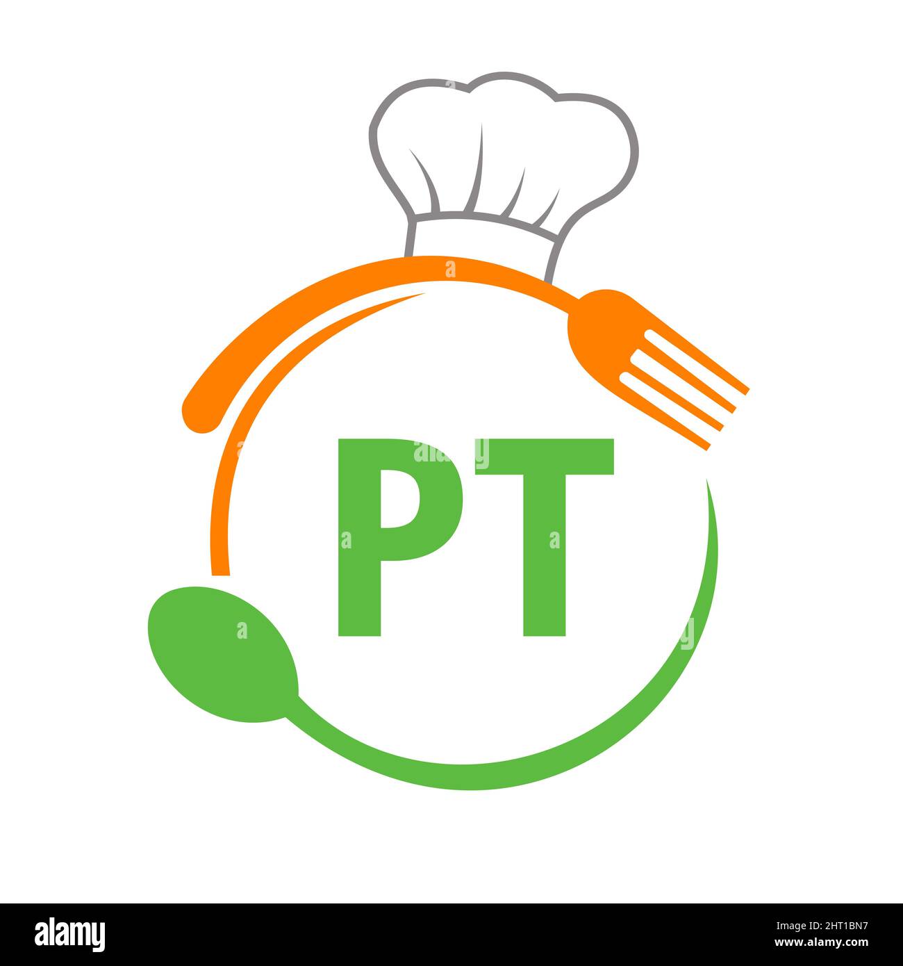 Letter PT Restaurant Logo with Chef Hat Spoon And Fork Template ...