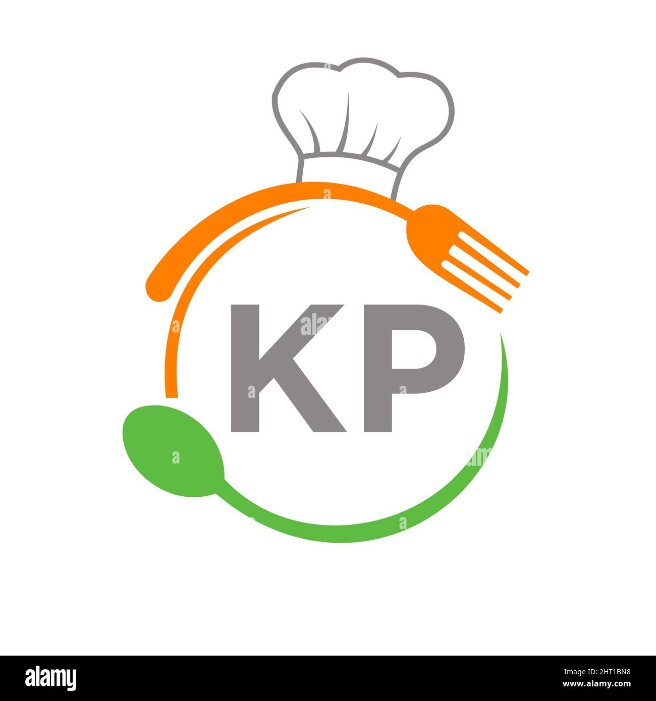 Letter KP Restaurant Logo with Chef Hat Spoon And Fork Template ...