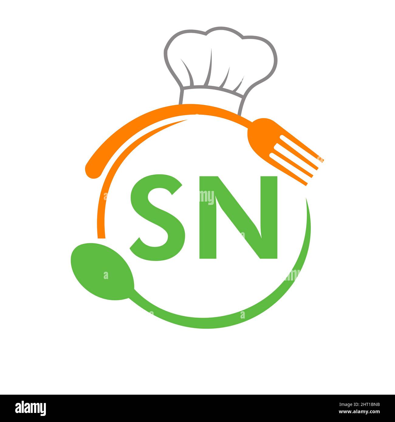Letter SN Restaurant Logo with Chef Hat Spoon And Fork Template ...