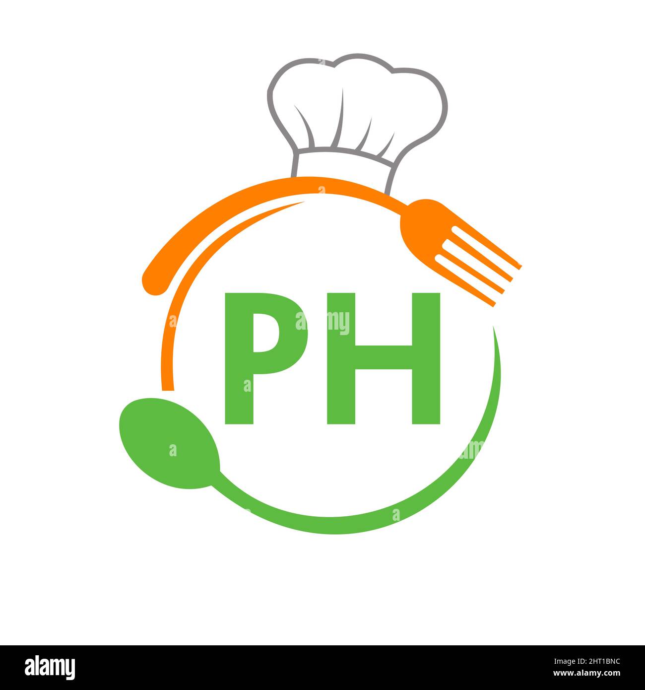 Letter PH Restaurant Logo with Chef Hat Spoon And Fork Template ...