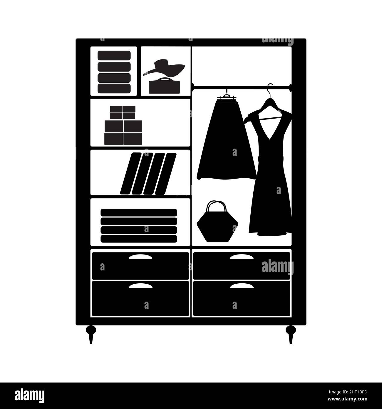 Wardrobe with clothes icon isolated on white background. Closet black ...