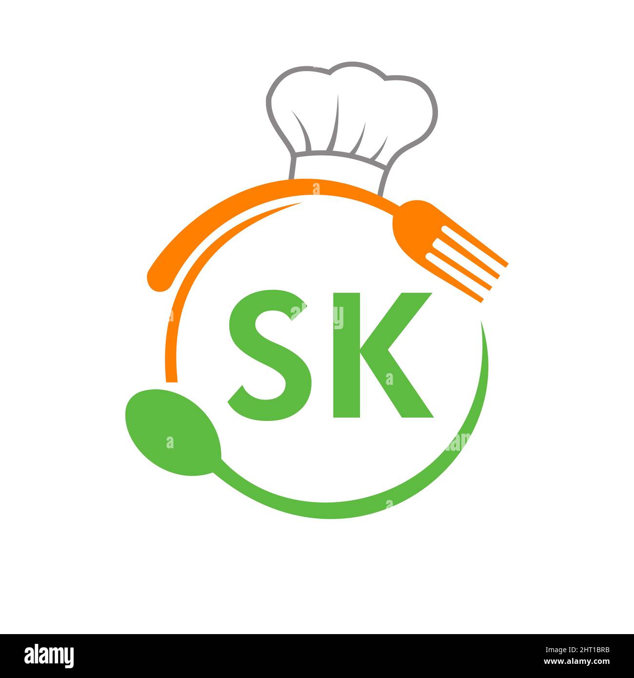 Letter SK Restaurant Logo with Chef Hat Spoon And Fork Template ...