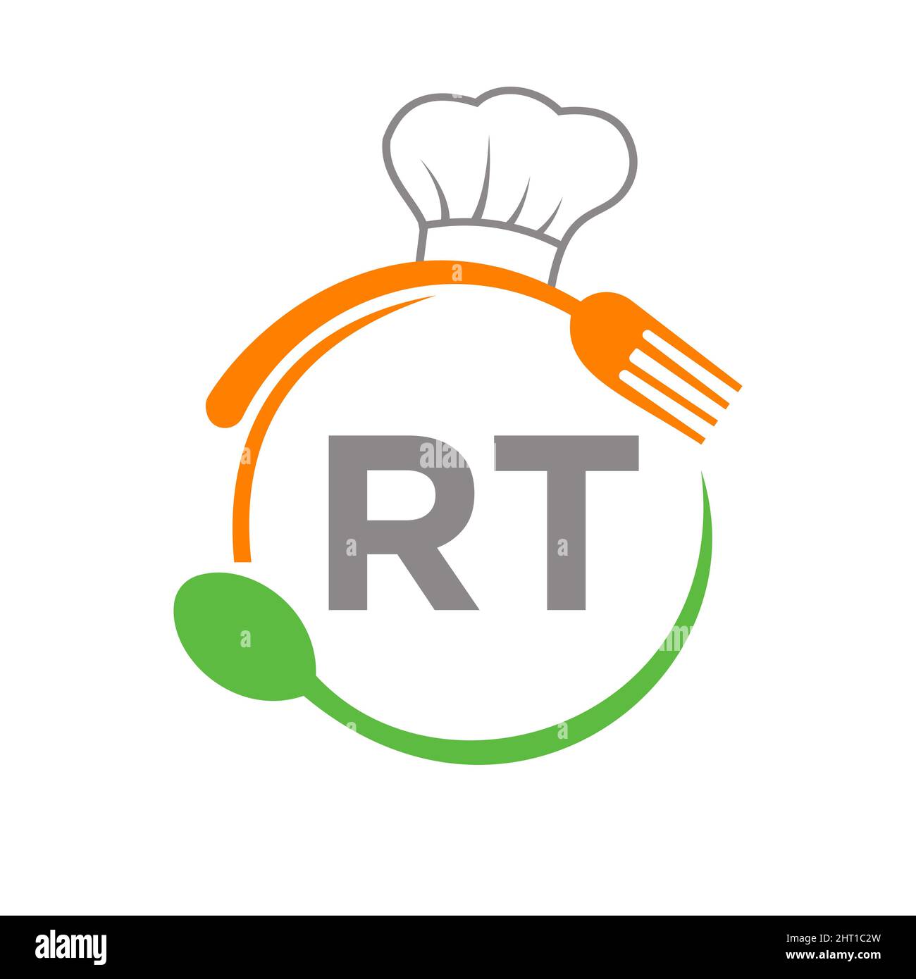 Letter RT Restaurant Logo with Chef Hat Spoon And Fork Template ...
