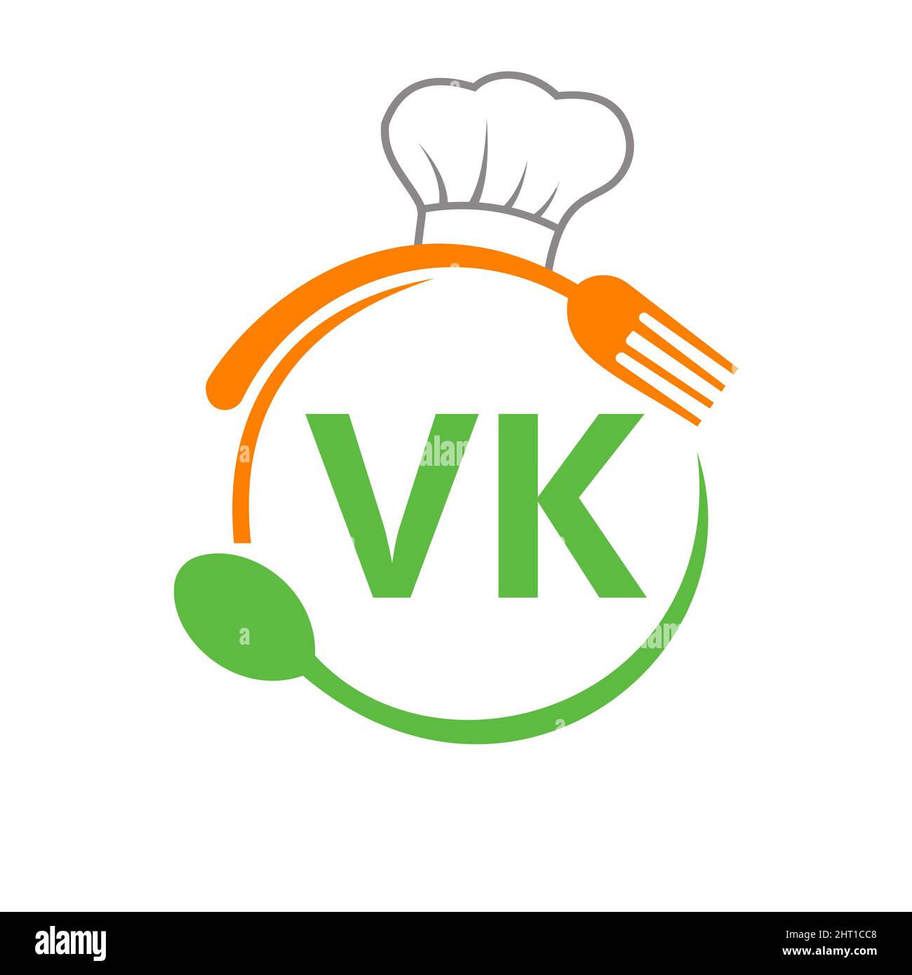 Letter VK Restaurant Logo with Chef Hat Spoon And Fork Template. Restaurant Logo On Letter VK ...