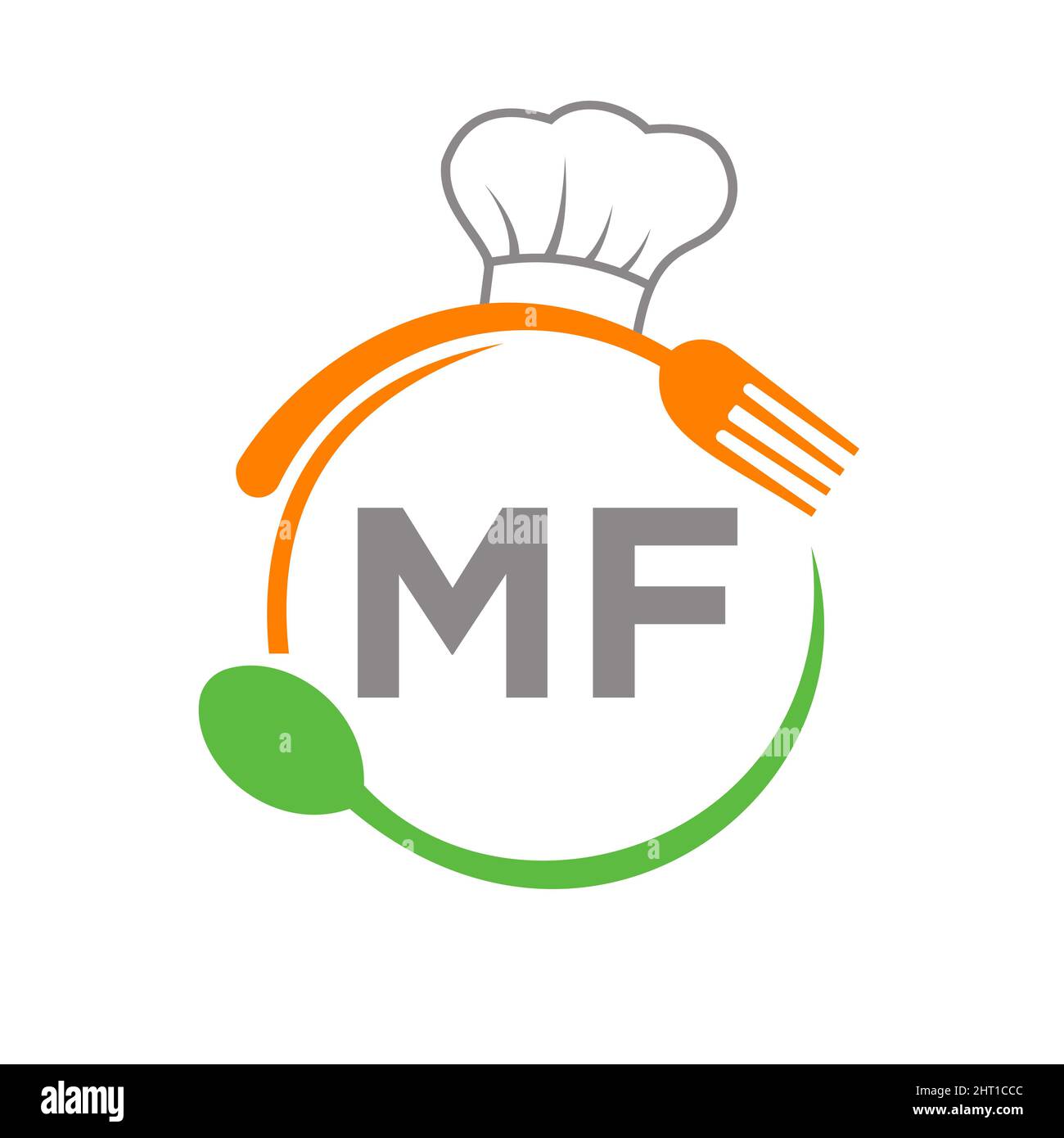 Letter MF Restaurant Logo with Chef Hat Spoon And Fork Template ...