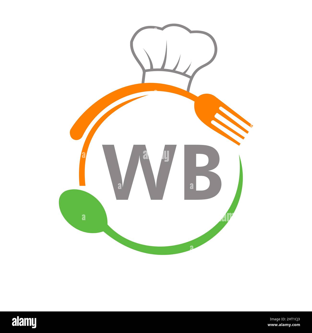 Letter WB Restaurant Logo with Chef Hat Spoon And Fork Template ...