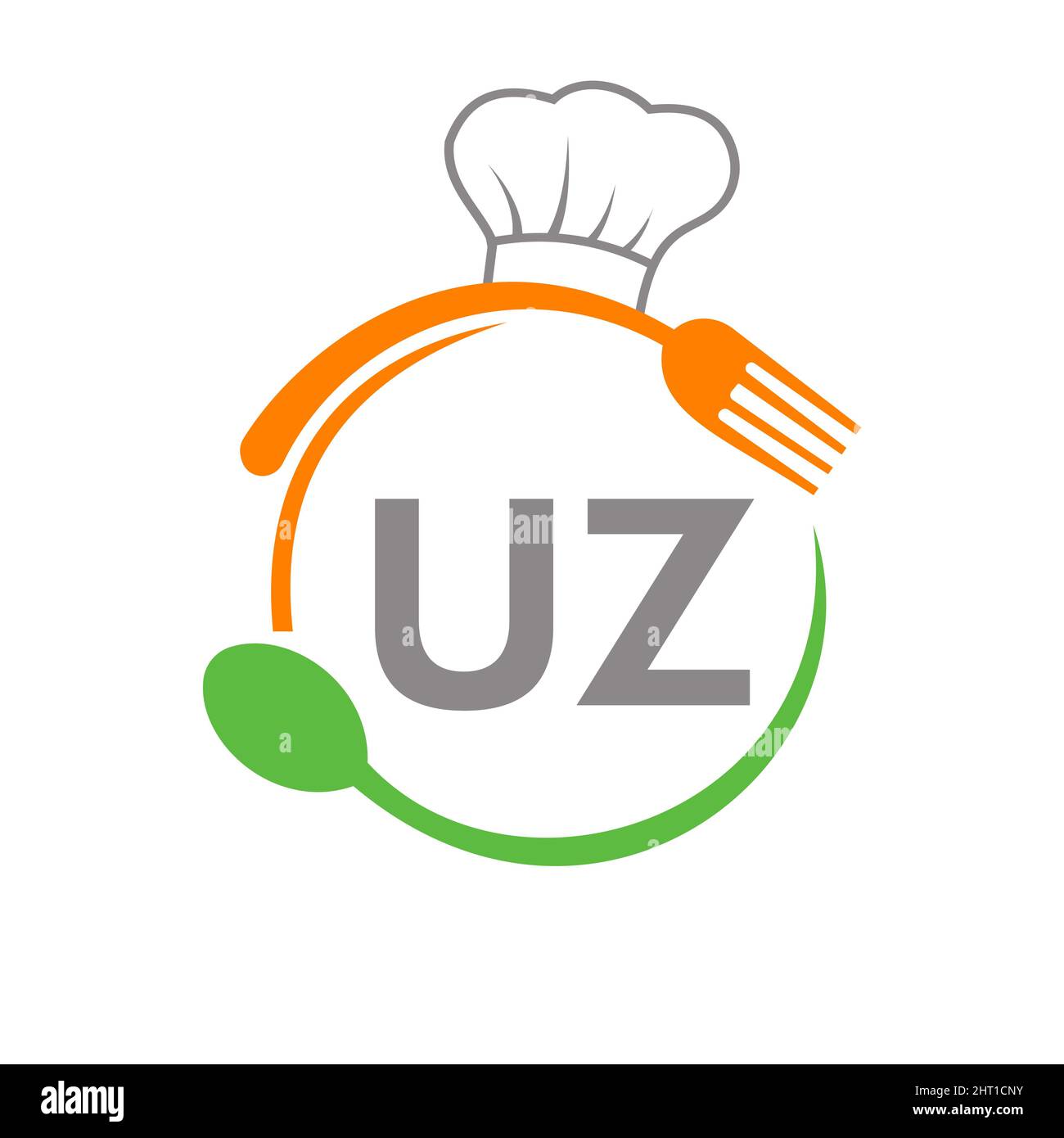 Letter UZ Restaurant Logo with Chef Hat Spoon And Fork Template ...